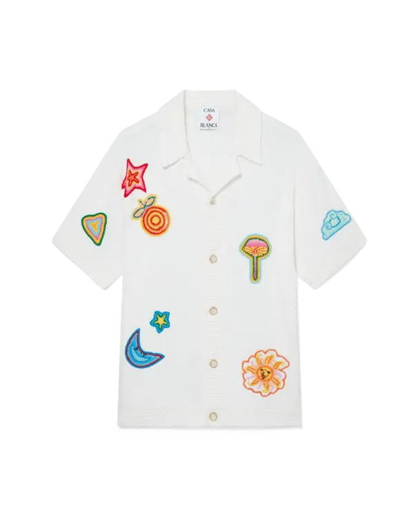 Casablanca Motif Short Sleeve Crochet Shirt