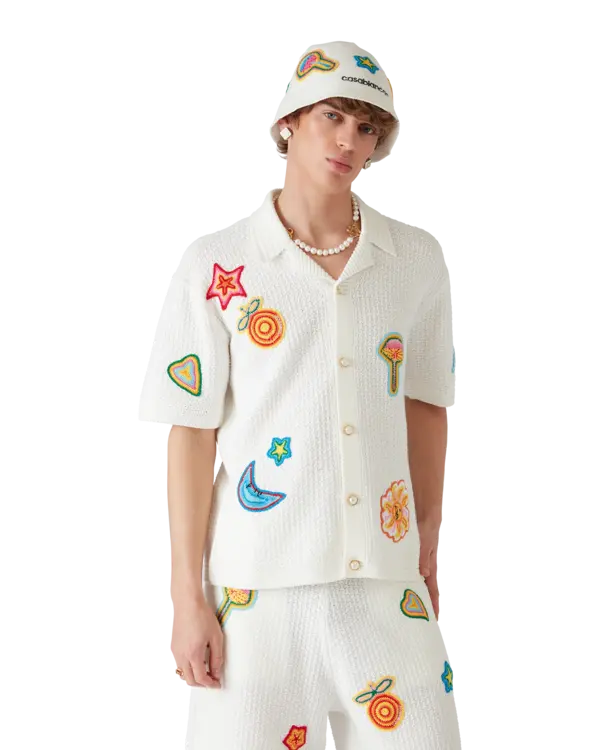 Casablanca Motif Short Sleeve Crochet Shirt
