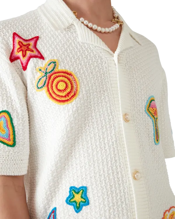 Casablanca Motif Short Sleeve Crochet Shirt