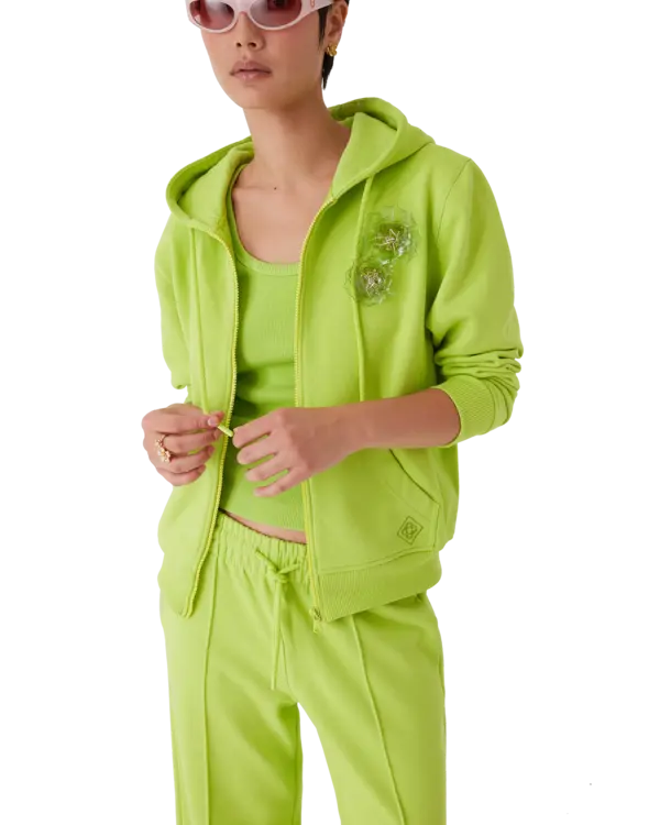 Casablanca Zip Hoodie With Flower Brooches