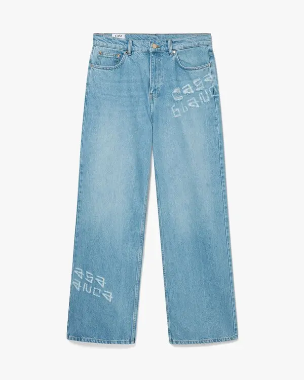 Casablanca Graffiti Distressed Denim Jeans - Light Blue