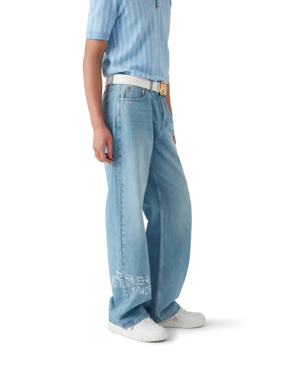 Casablanca Graffiti Distressed Denim Jeans - Light Blue