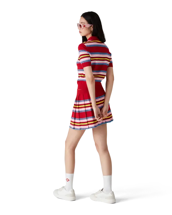 Casablanca Stripe Pleated Mini Skirt - Red