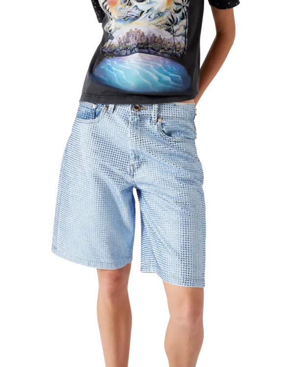 Casablanca Crystal Embellished Denim Shorts - Multicolor