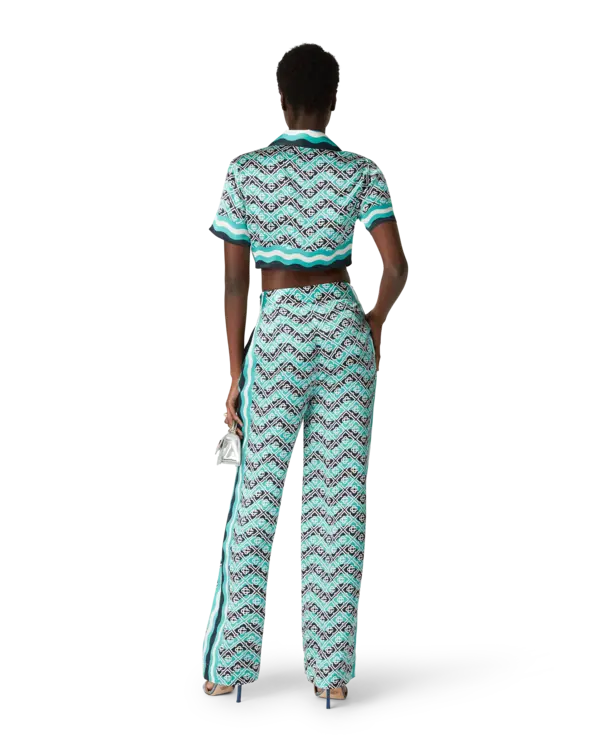 Casablanca Monogram Wave Cropped Short Sleeve Silk Shirt