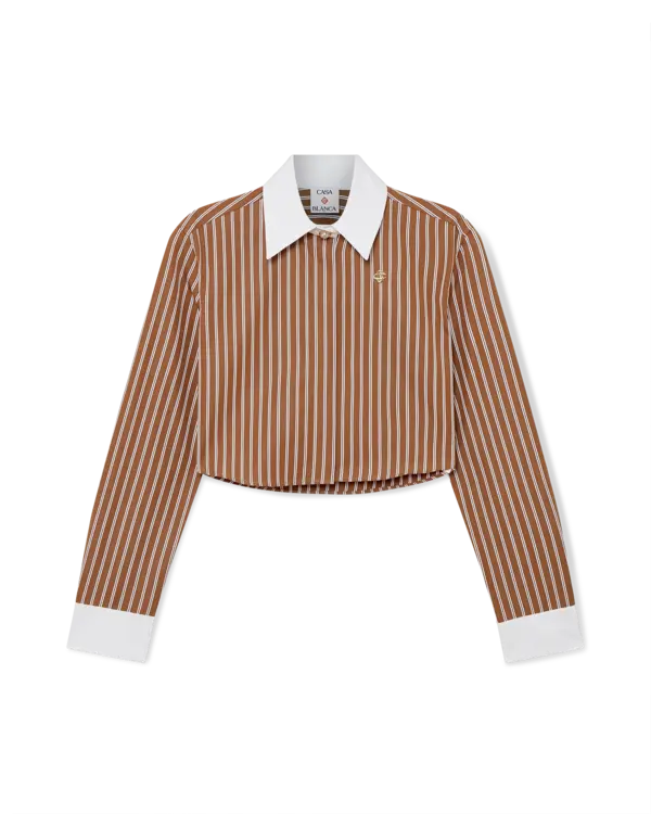 Casablanca Stripe Cropped Long Sleeve Shirt - White