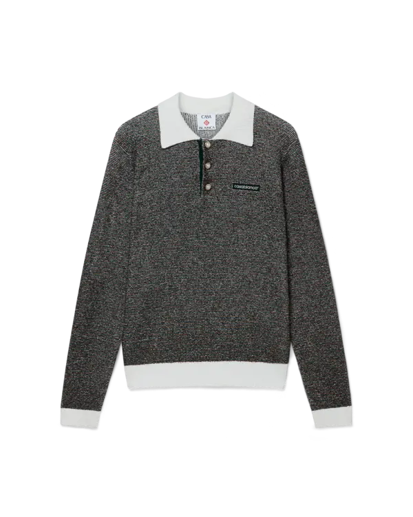 Casablanca Boucle Stripe Long Sleeve Polo Shirt