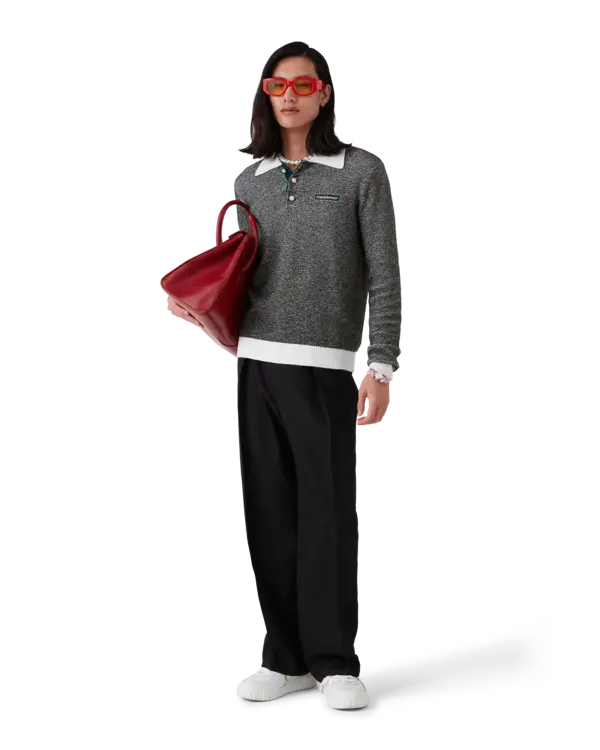Casablanca Boucle Stripe Long Sleeve Polo Shirt