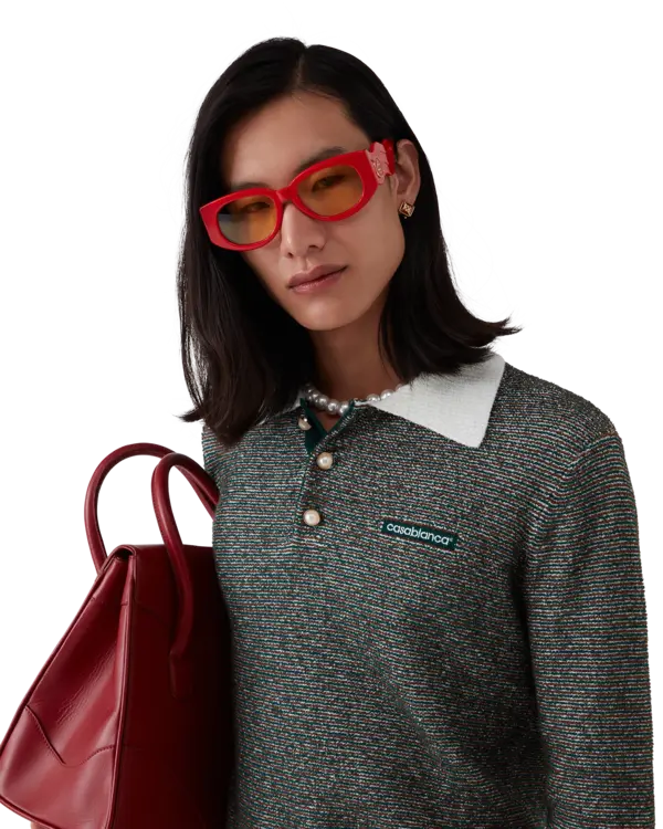 Casablanca Boucle Stripe Long Sleeve Polo Shirt