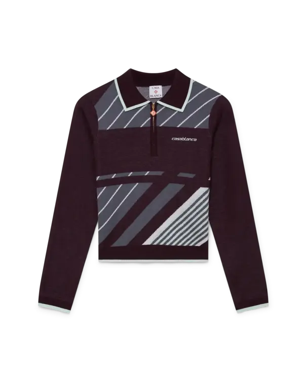 Casablanca Diagonal Tennis Merino Long Sleeve Polo Shirt - Multicolor