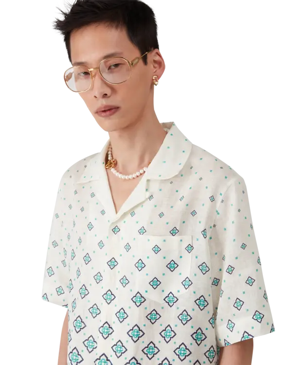 Casablanca Gradient Monogram Short Sleeve Linen Shirt - Multicolor