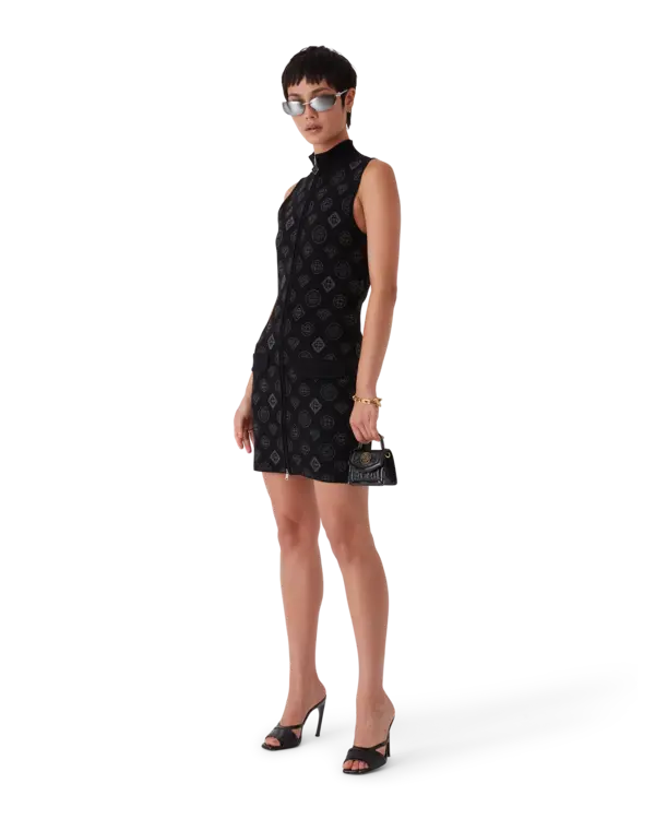 black jacquard mini dress Motel Bimbi Mini Jacquard smock Dress in Black