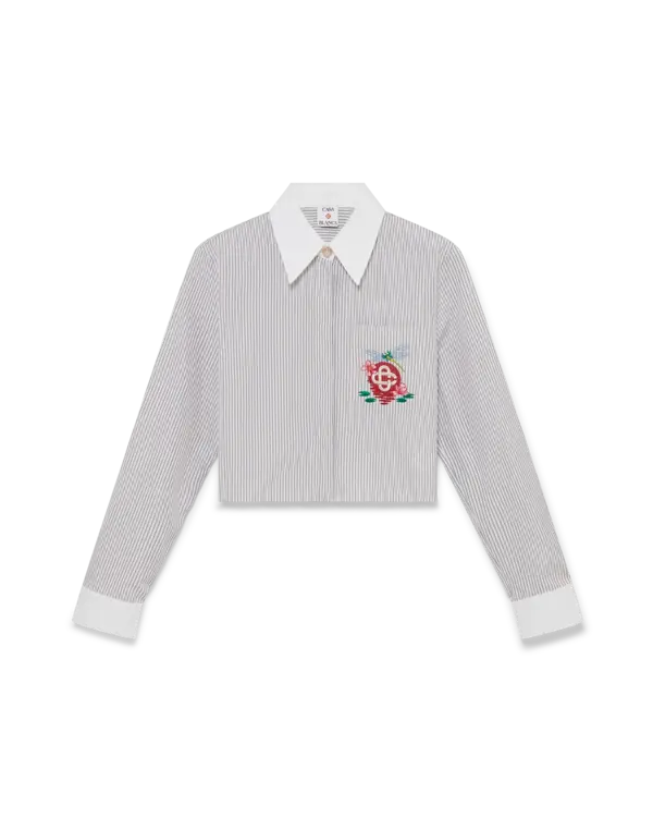 Casablanca Cotton Pinstripe Embroidered Cropped Shirt - White