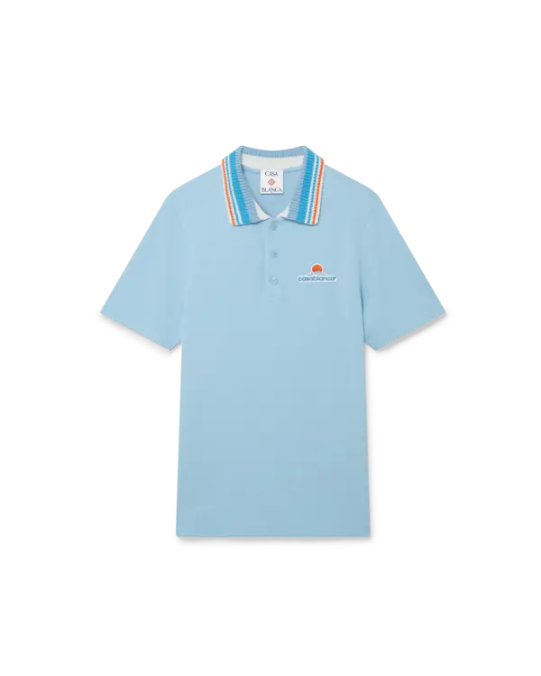 Casablanca Knit Pique Short Sleeve Polo Shirt - Blue