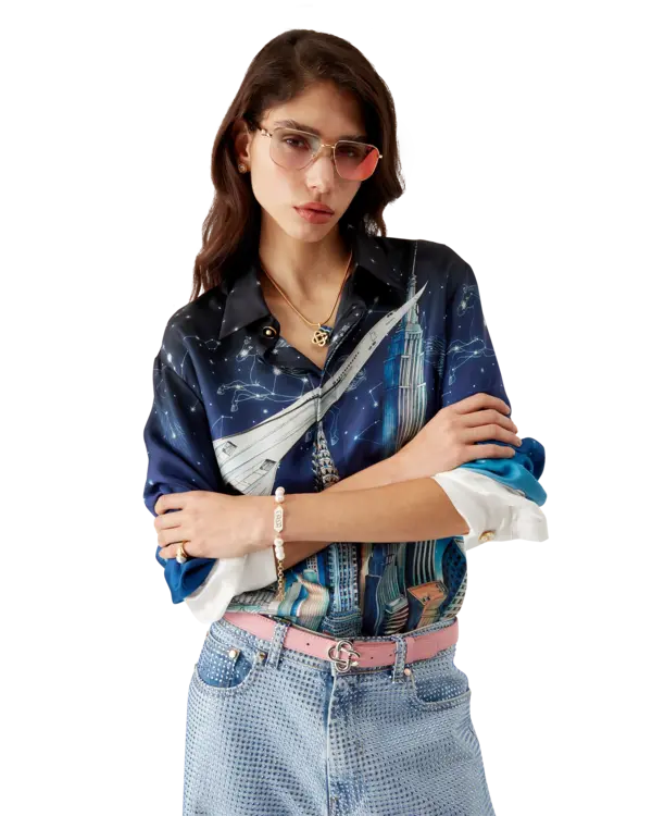 Casablanca Vol De Nuit Long Sleeve Silk Shirt