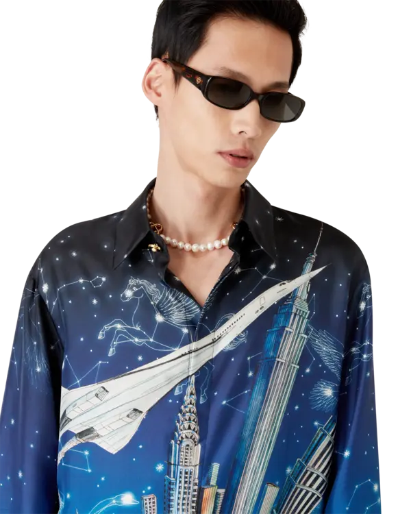 Casablanca Vol De Nuit Long Sleeve Silk Shirt