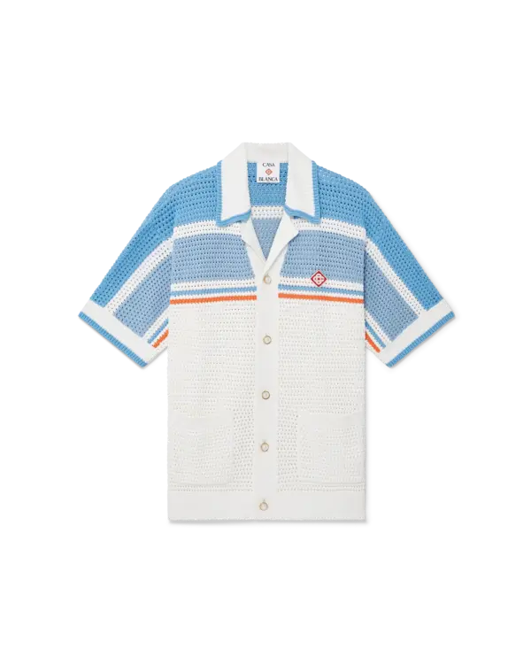 Casablanca Cotton Tennis Short Sleeve Crochet Shirt - Blue