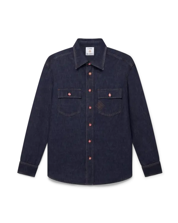 Casablanca Denim Long Sleeve Shirt With Logo Embroidery - Multicolor