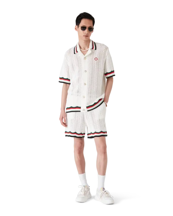 Casablanca Cotton Chevron Crochet Shorts