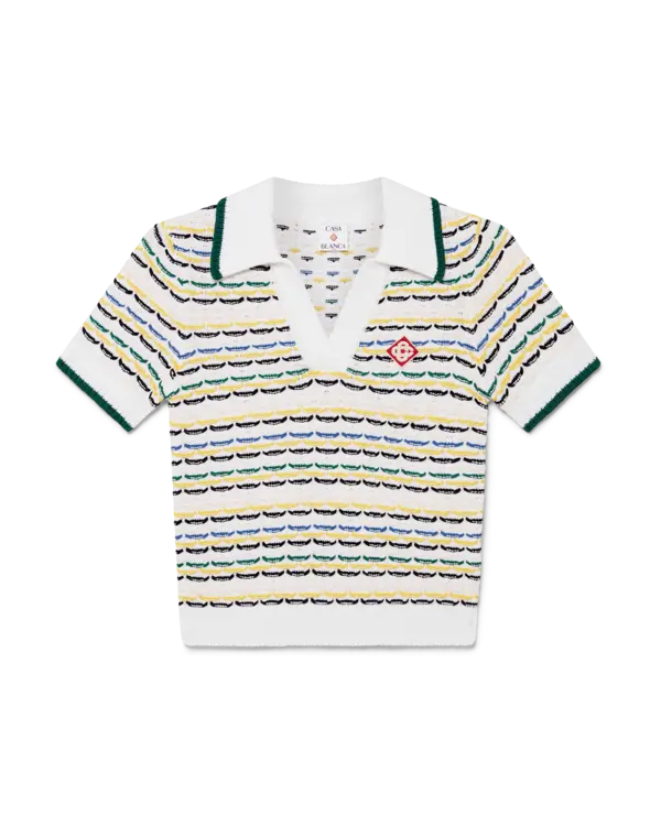 Casablanca Cotton Tuck Stitch Cropped Polo Shirt - Multicolor