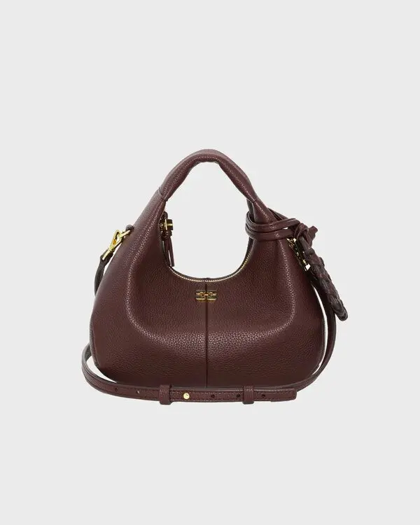 GANNI Grained Mini Hobo Bag - Brown