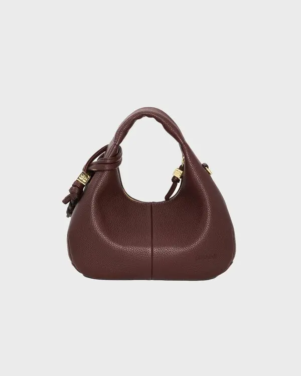 GANNI Grained Mini Hobo Bag - Brown