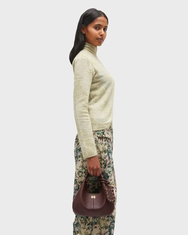 GANNI Grained Mini Hobo Bag - Brown