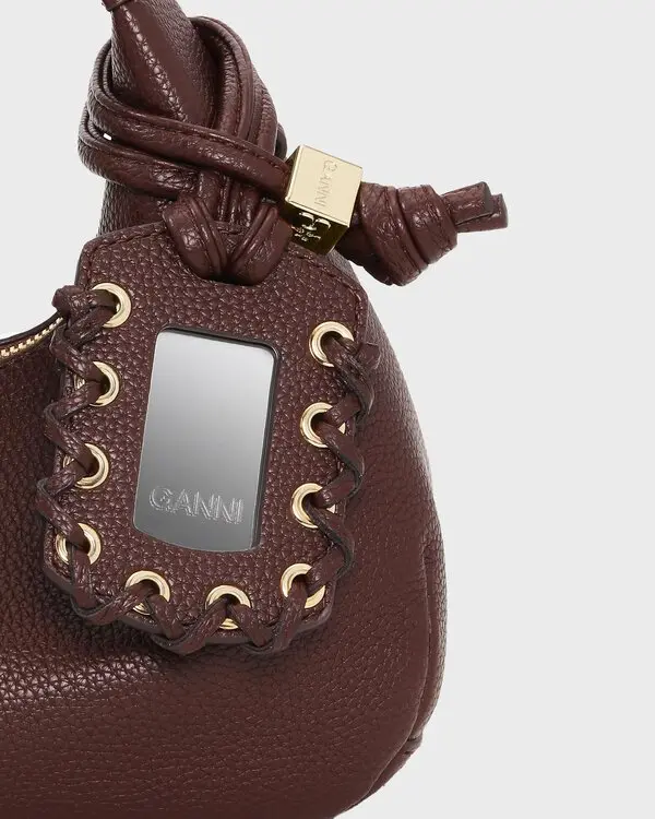 GANNI Grained Mini Hobo Bag - Brown
