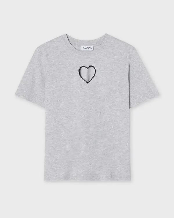CLOEYS Heart T-shirt - Light Grey