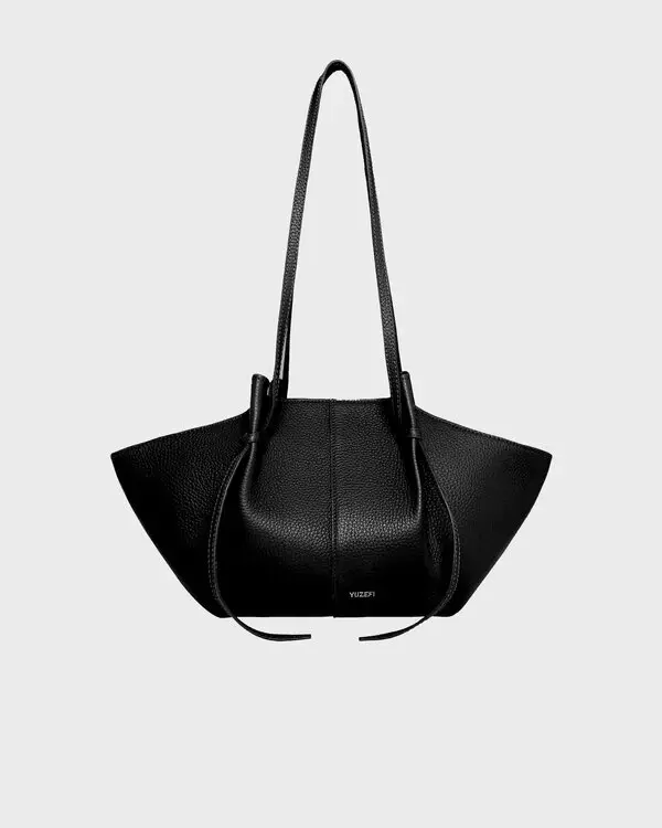 Yuzefi Mochi Pebble Grain Leather Shoulder Bag - Black