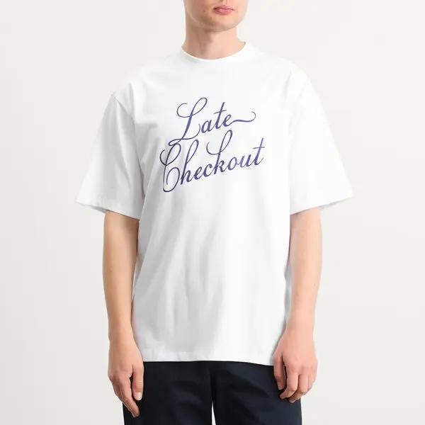 LATE CHECKOUT Blue Script T-shirt