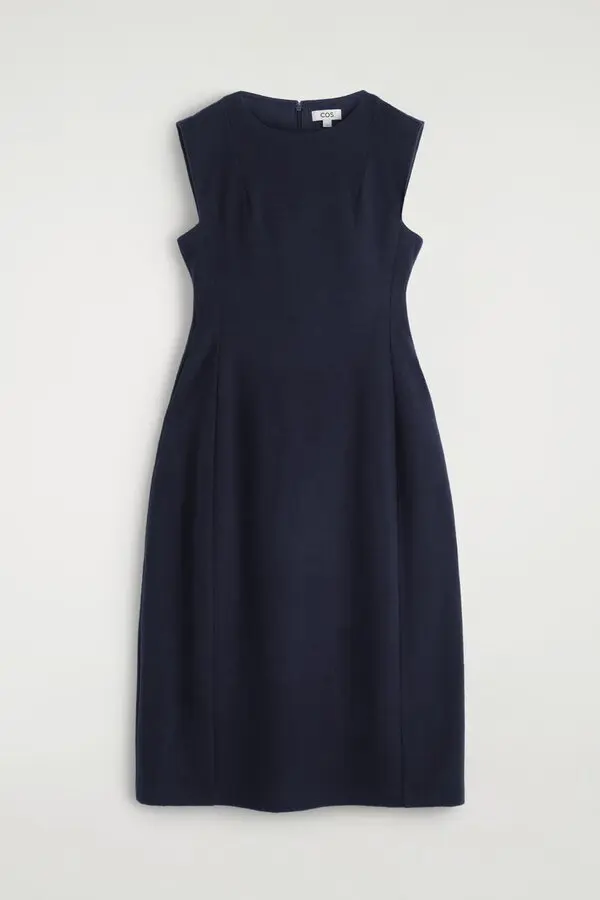 Cos Sculpted Brushed Wool Midi Dress - Navy