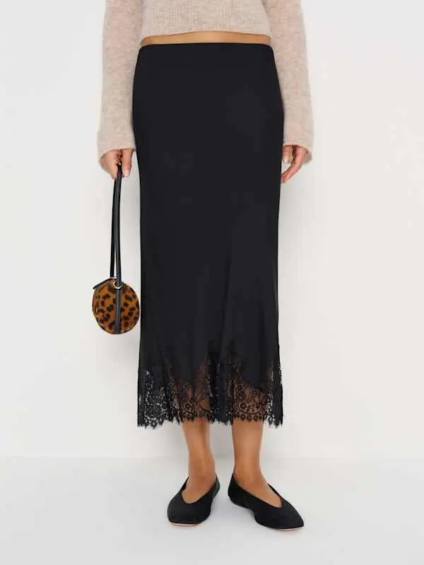 REFORMATION Carolina Lace Skirt - Black