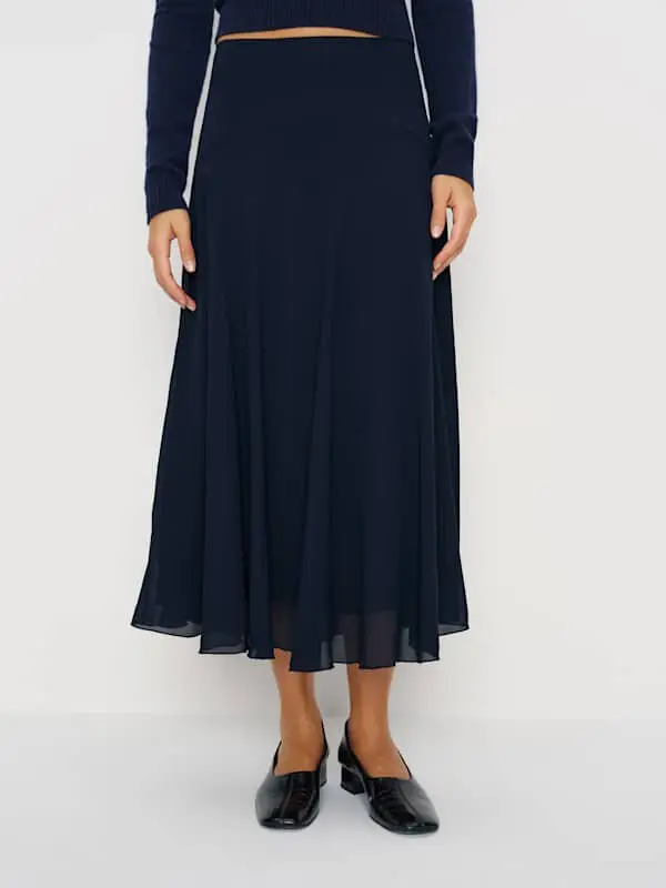 REFORMATION Sophie Midi Skirt - Blue