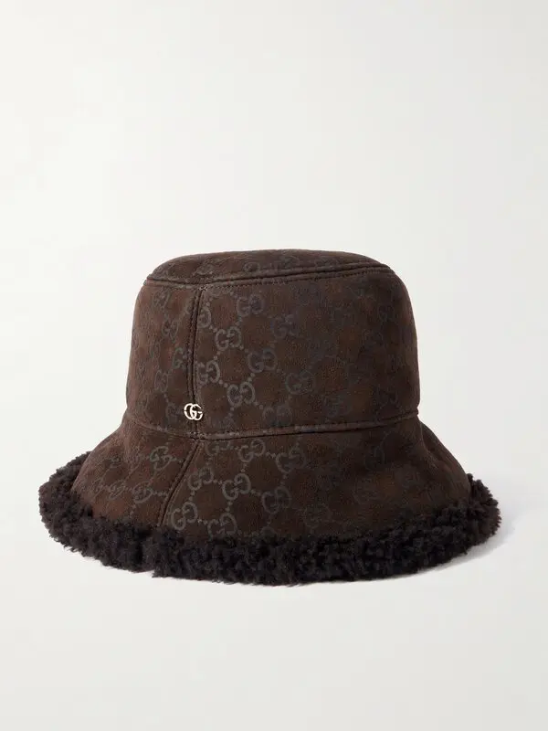 Gucci Printed Shearling Bucket Hat - Brown