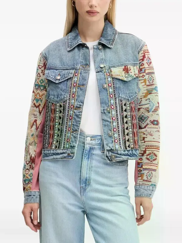 Desigual Embroidered Denim Trucker Jacket - Blue