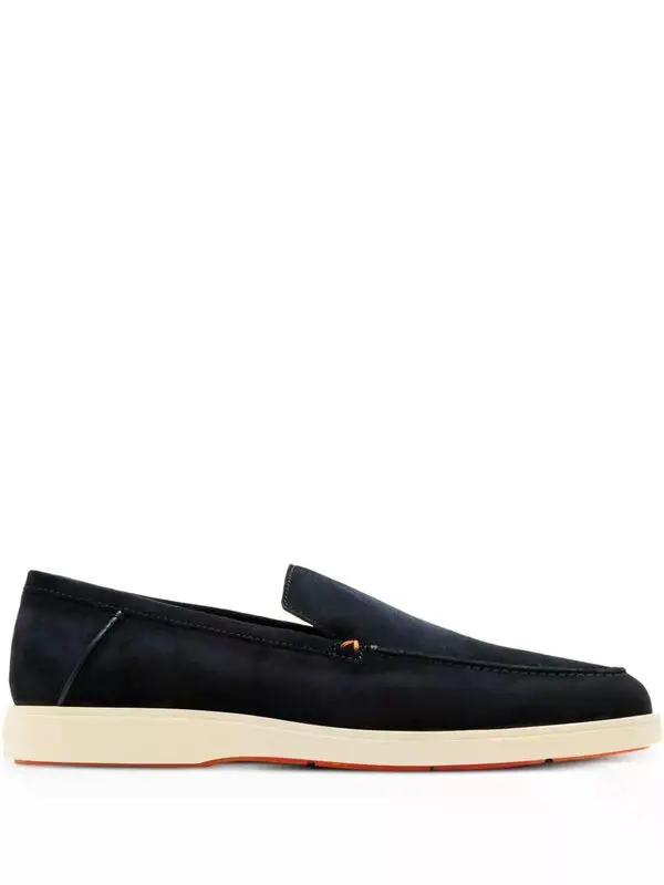 Santoni Suede Loafers With Stitch Detailing - Blue