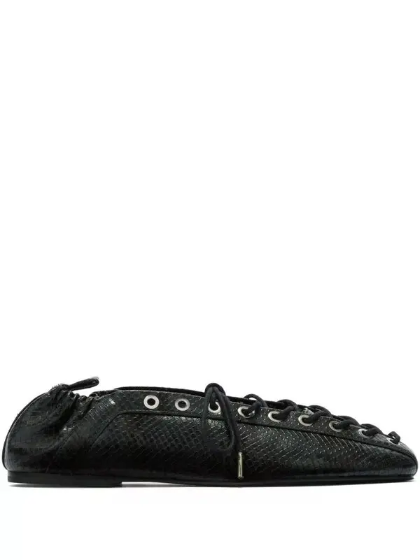 GANNI Eyelets Lace-up Ballerina Flats - Black