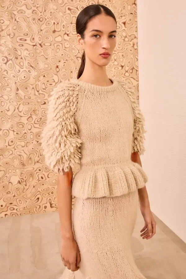 Ulla Johnson Selene Peplum Pullover Knit Sweater - Alabaster