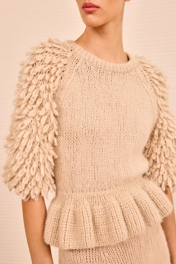 Ulla Johnson Selene Peplum Pullover Knit Sweater - Alabaster