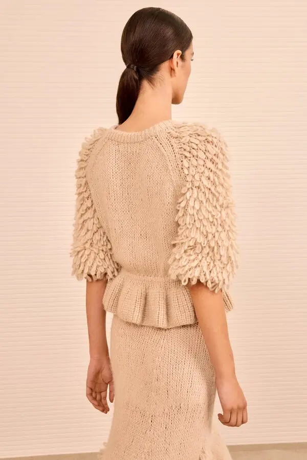 Ulla Johnson Selene Peplum Pullover Knit Sweater - Alabaster
