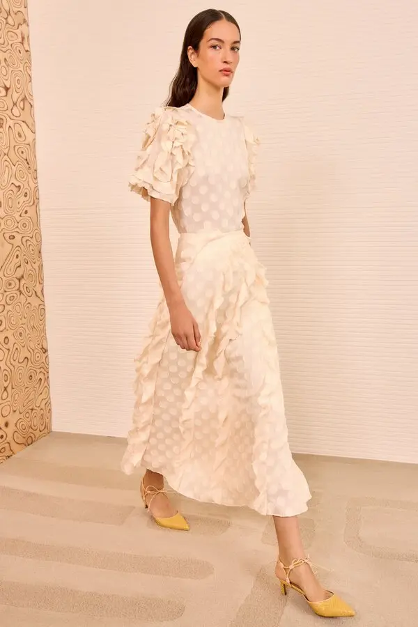 Ulla Johnson Poppy Ruffle Midi Skirt - Conch