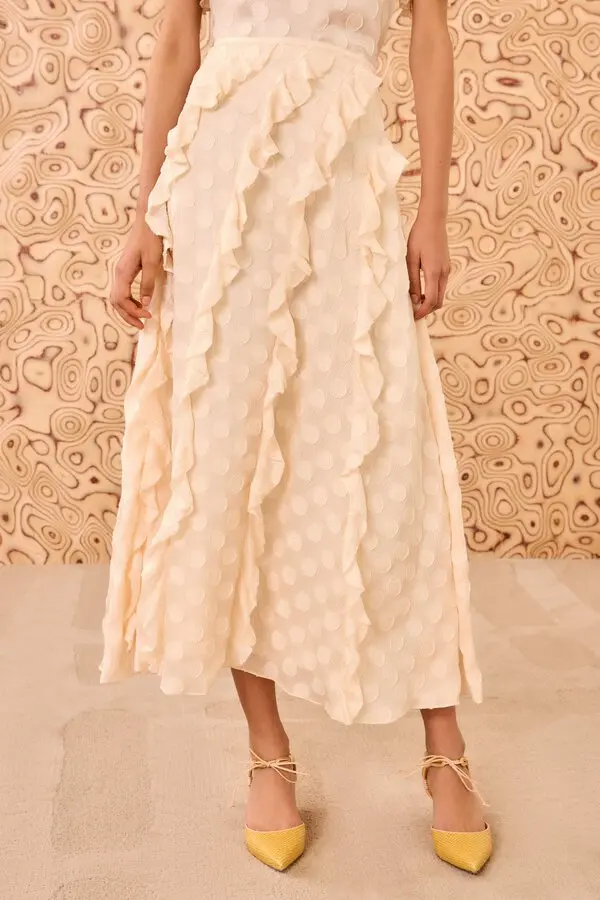 Ulla Johnson Poppy Ruffle Midi Skirt - Conch