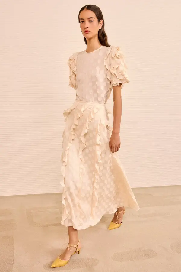 Ulla Johnson Poppy Ruffle Midi Skirt - Conch