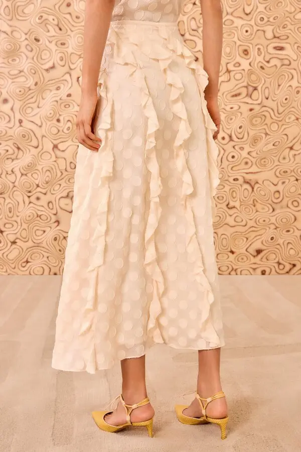 Ulla Johnson Poppy Ruffle Midi Skirt - Conch