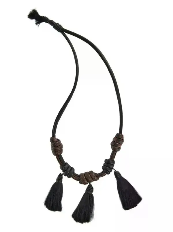 Johanna Ortiz Leather-knotted Tassel Necklace - Black