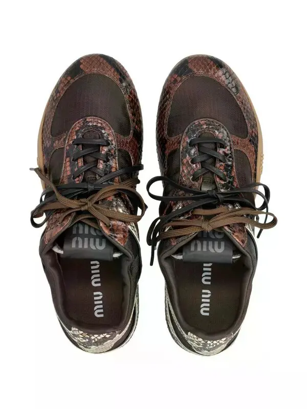 Miu Miu Snakeskin-effect Leather Sneakers