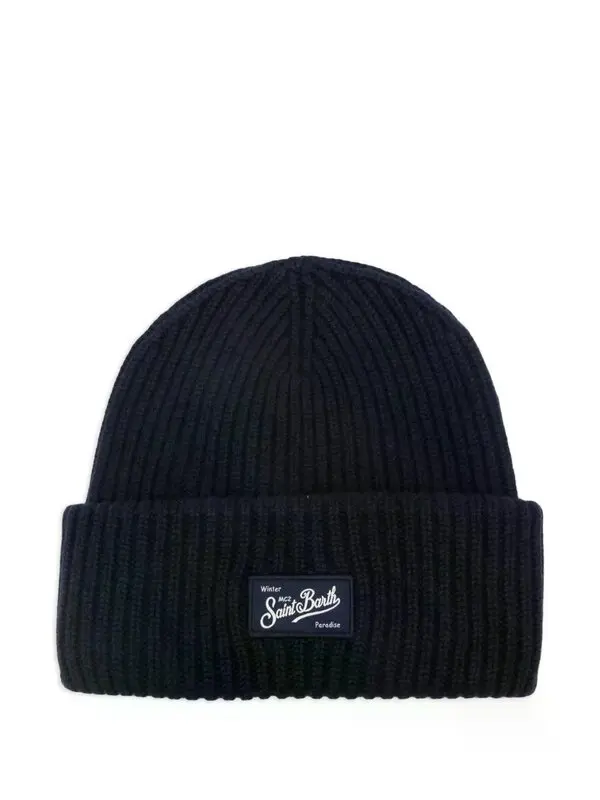 MC2 SAINT BARTH Logo-appliqué Ribbed-knit Beanie - Blue