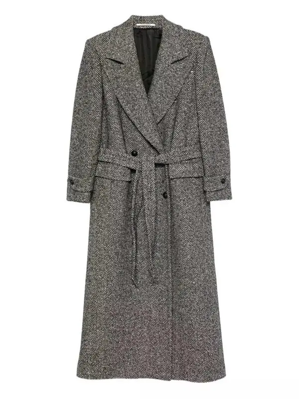 Tagliatore Herringbone Pattern Belted Coat