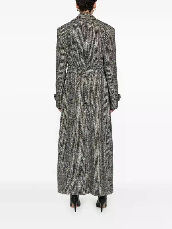 Tagliatore Herringbone Pattern Belted Coat